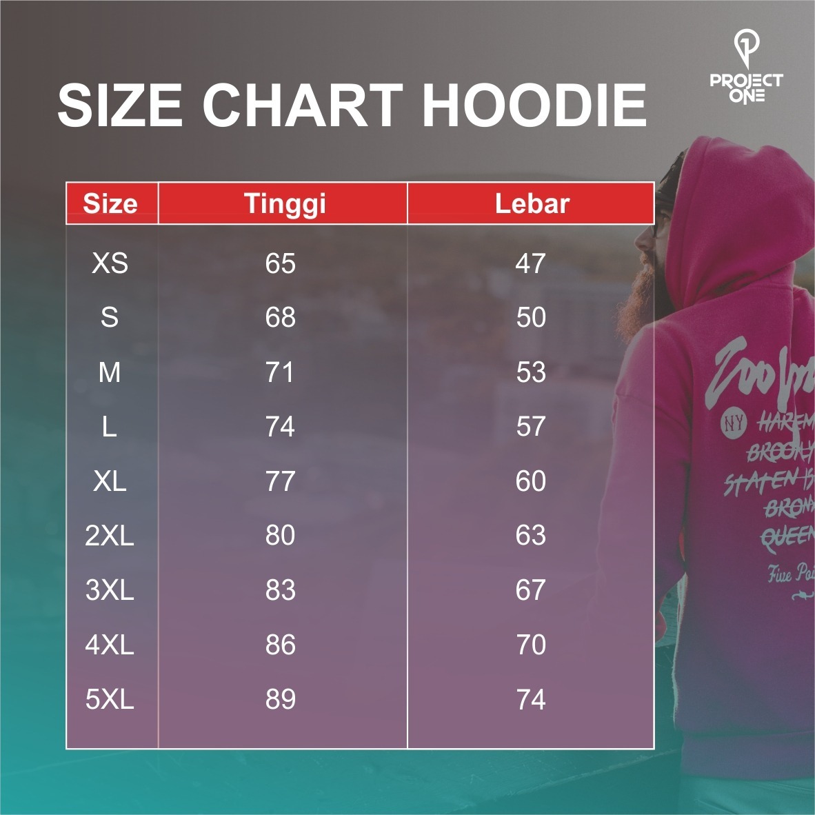 Size Chart Kaos Jersey Custom Printing Project One Apparel