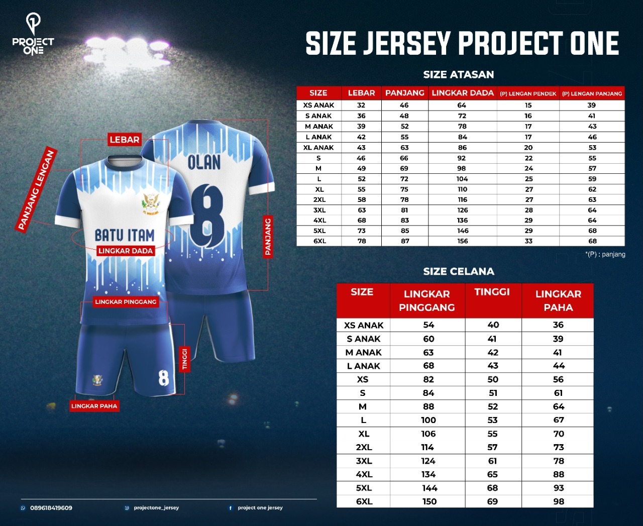 Size Chart Kaos Jersey Custom Printing Project One Apparel